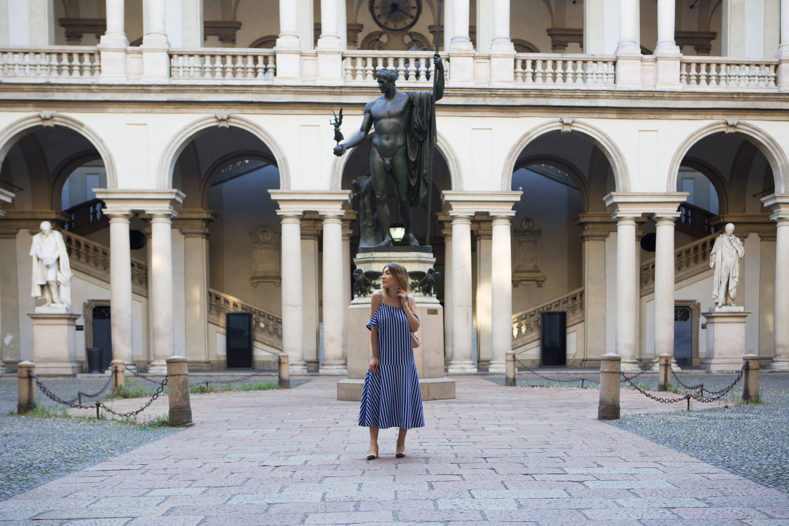 Blue Striped Midi Dress in Milan - the london thing